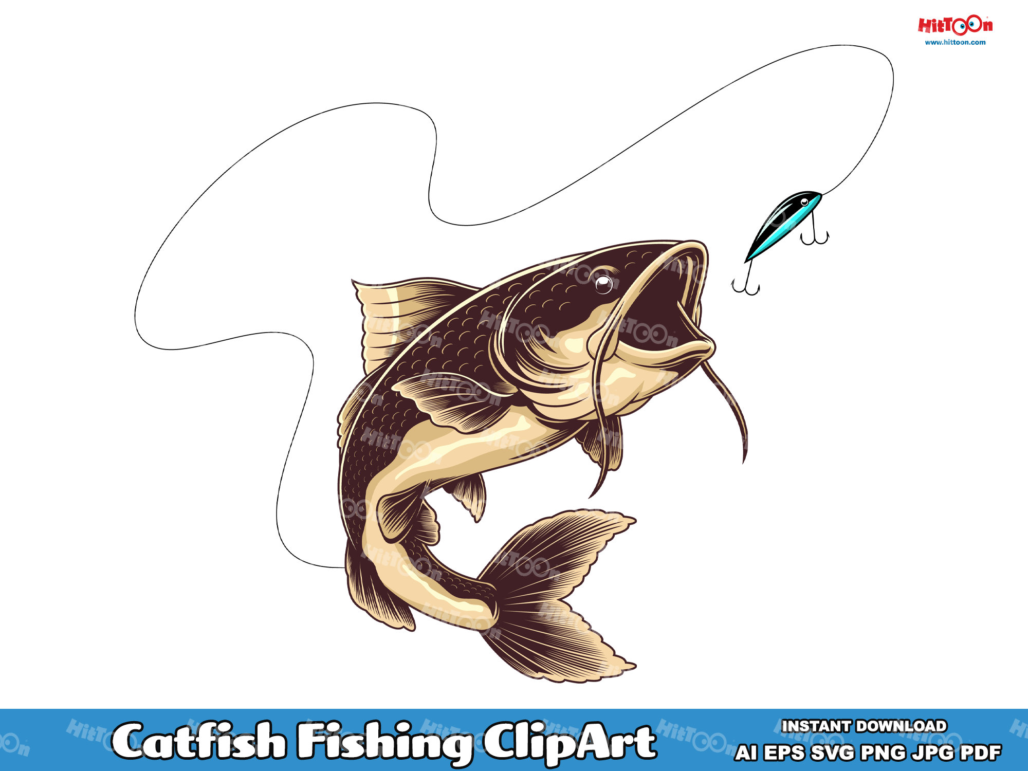 Hand Drawn Catfish Fishing Clipart: Vector Graphics (commercial Use) - Etsy