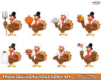 Thanksgiving Turkey Clipart Set: Hand-drawn Vector Graphics (commercial ...