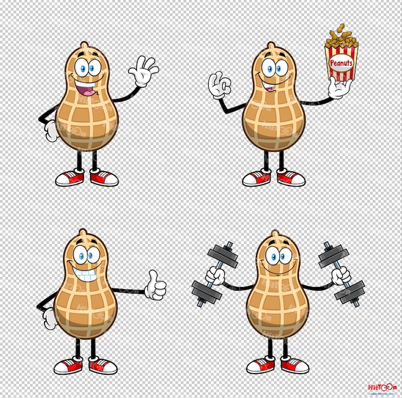 Peanut Cartoon Mascot Character - Digital Clipart Vector Graphic Bundle ...