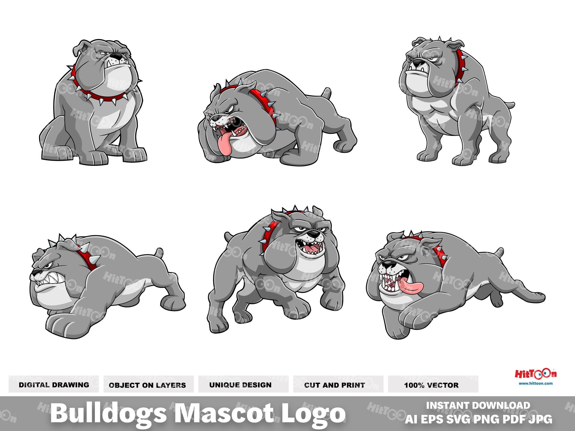 Bulldogs Mascot Logo Clipart – Cartoon Vector Illustrations (digital ...
