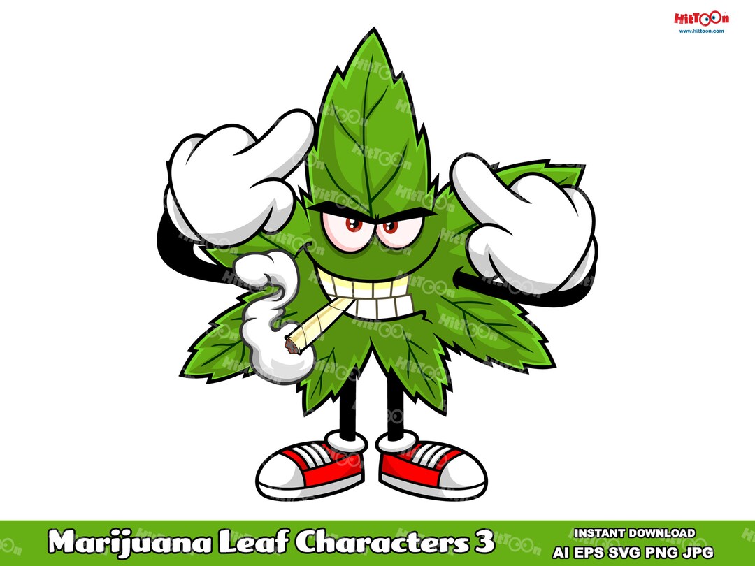 Marijuana Leaf Cartoon Characters 3. Digital Clip Art Vector Graphic Illustrations Bundle Set ...