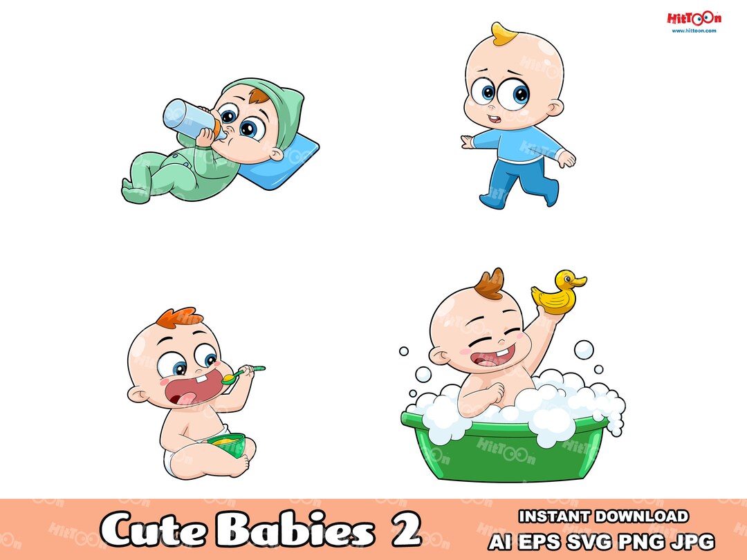 Cute Babies Cartoon Mascot Characters 2. Digital Clip Art Vector ...