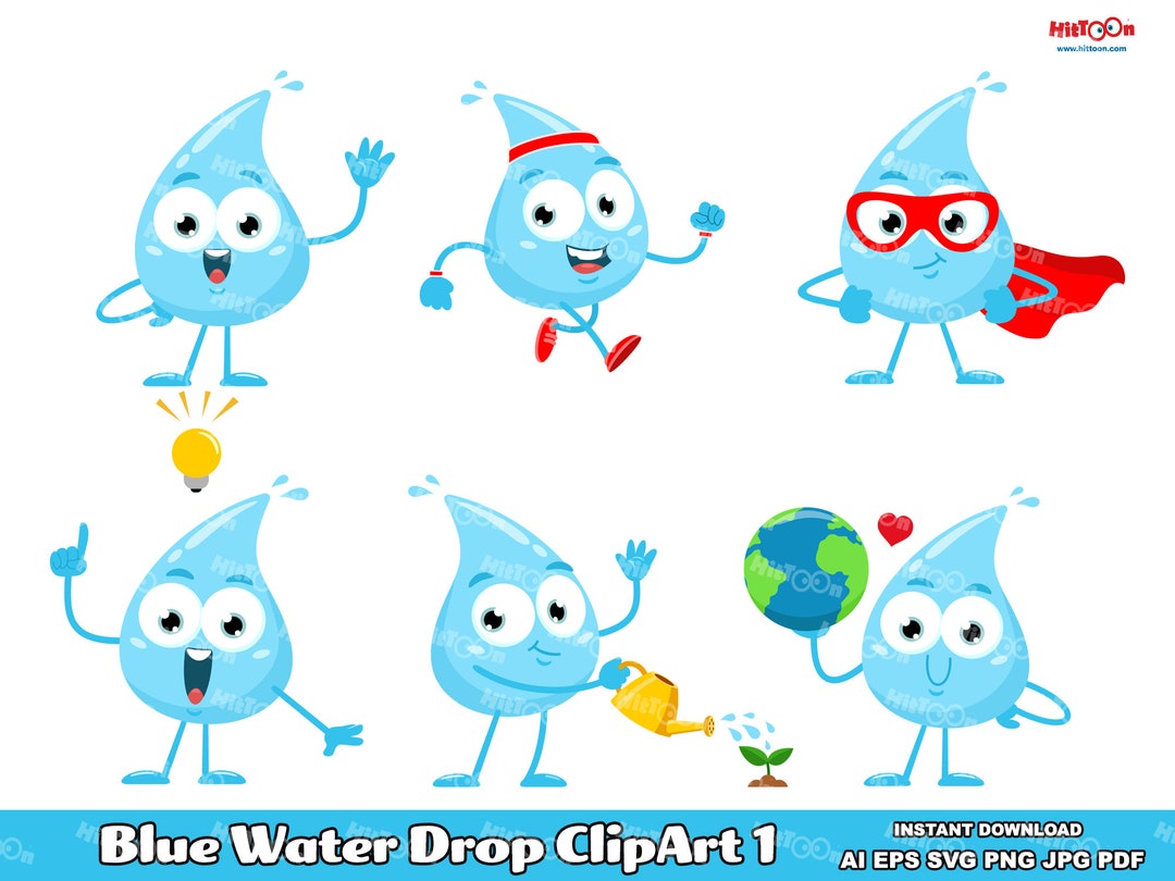 Blue Water Drop Cartoon Clipart: Flat Design Vector Graphics ...