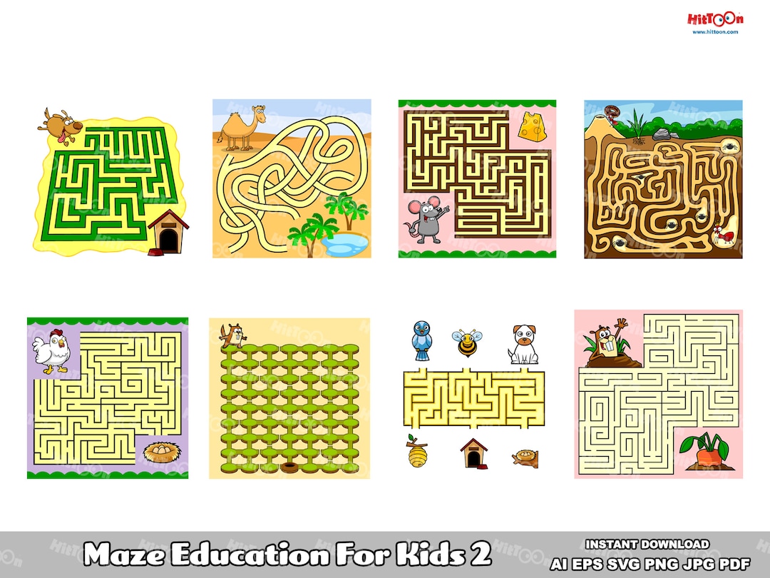 8 Maze Game Education for Kids 2. Digital Clip Art Vector Graphic ...