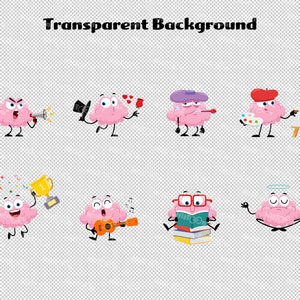 8 Cute Brain Clipart 3. Flat Design Vector Graphic Illustrations Bundle ...