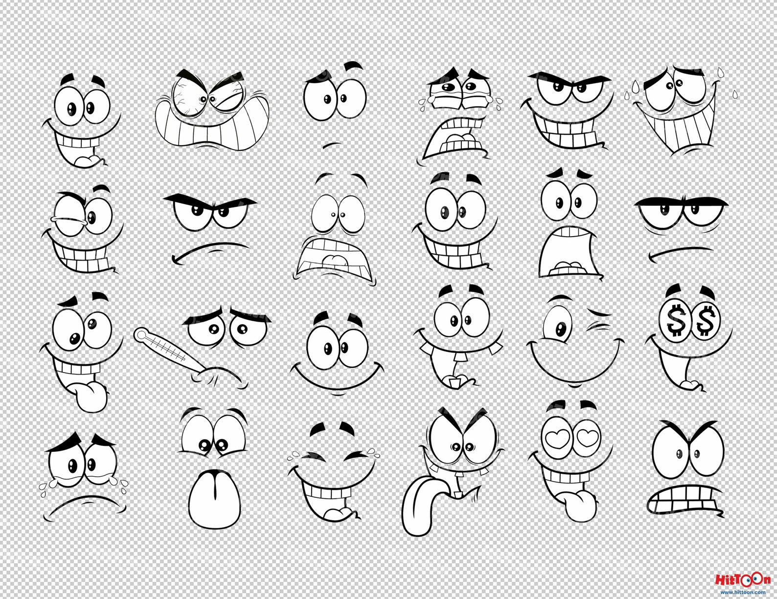 Cartoon Funny Faces Clipart: Hand Drawn Vector Graphics (commercial Use ...