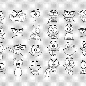 24 Cartoon Funny Faces 3. Hand Drawn Digital Clip Art. Vector Graphic ...
