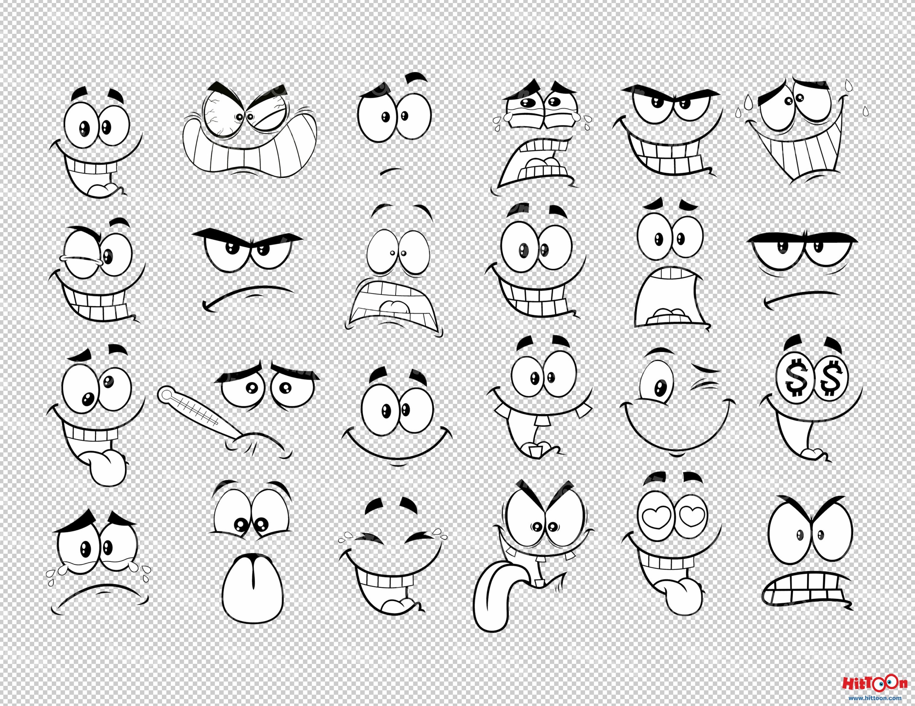 24 Cartoon Funny Faces 3. Hand Drawn Digital Clip Art. Vector Graphic ...