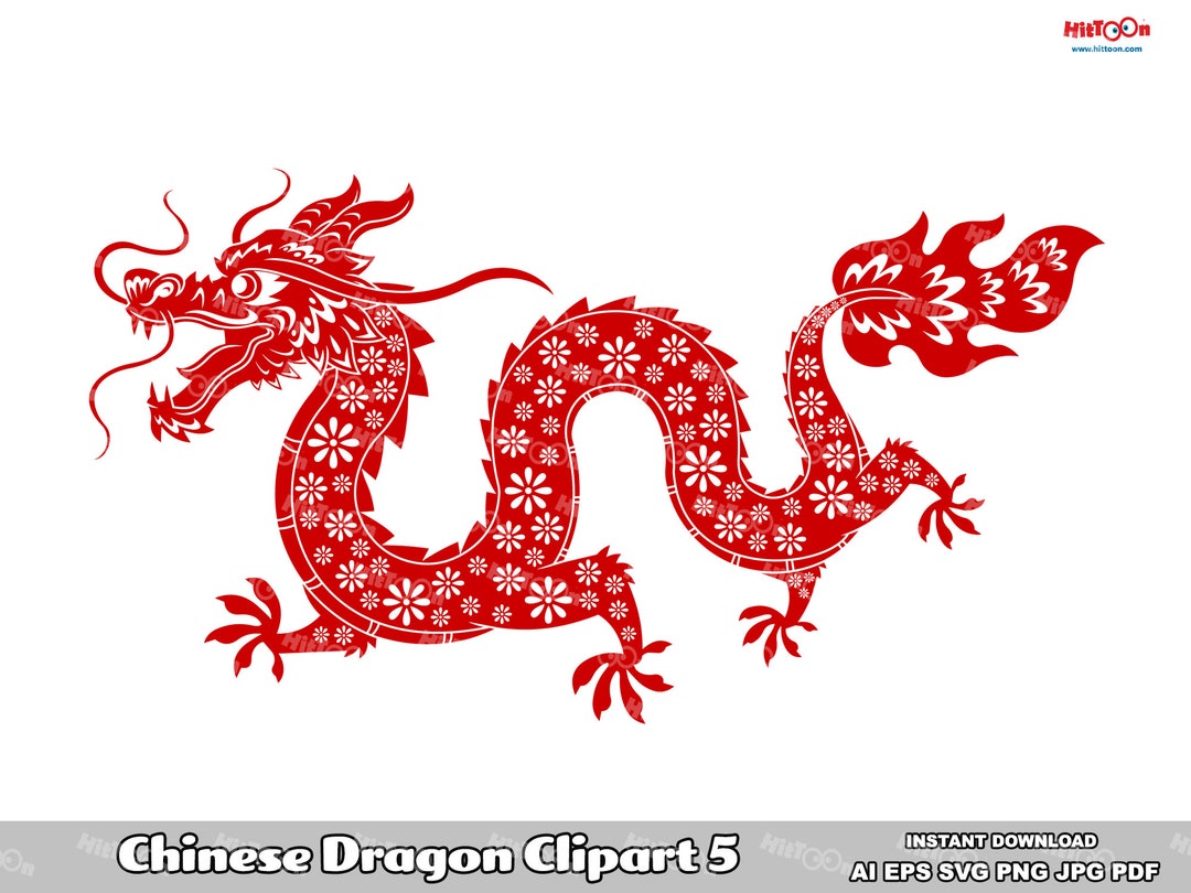 Chinese Dragon Clipart 5. Hand Drawn Digital Clip Art Vector Graphic ...