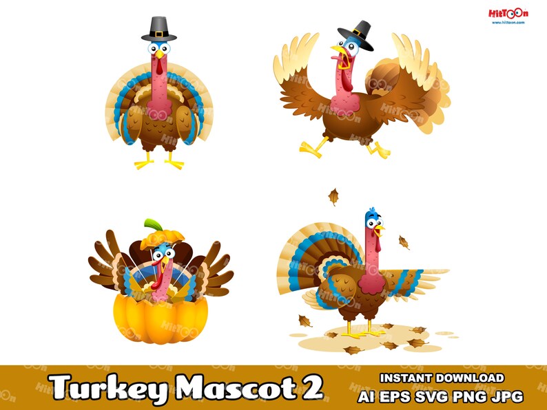 Turkey Mascot Clipart – Cartoon Turkey Characters – Free Commercial Use ...