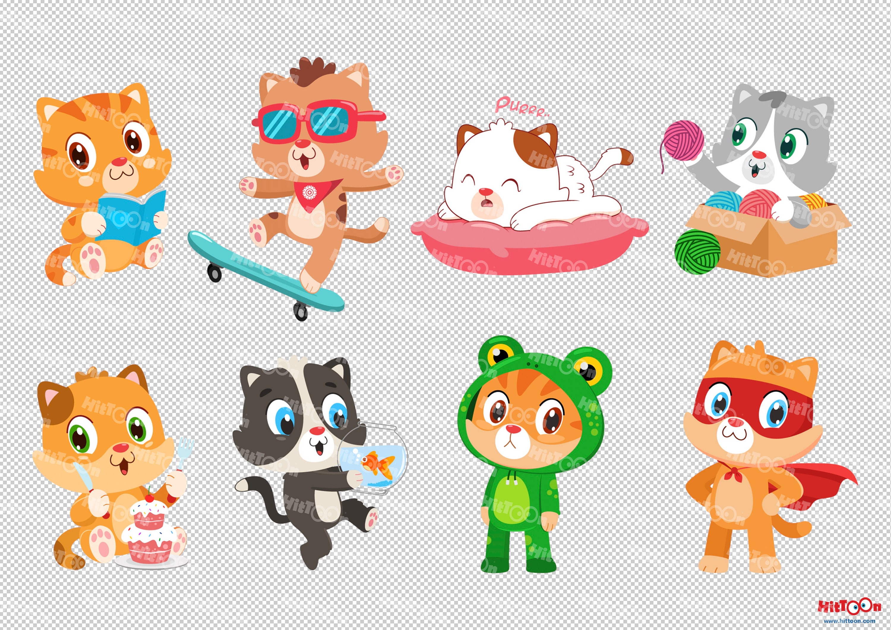 Cute Baby Cat Animals. Digital Clip Art Vector Graphic Illustrations ...