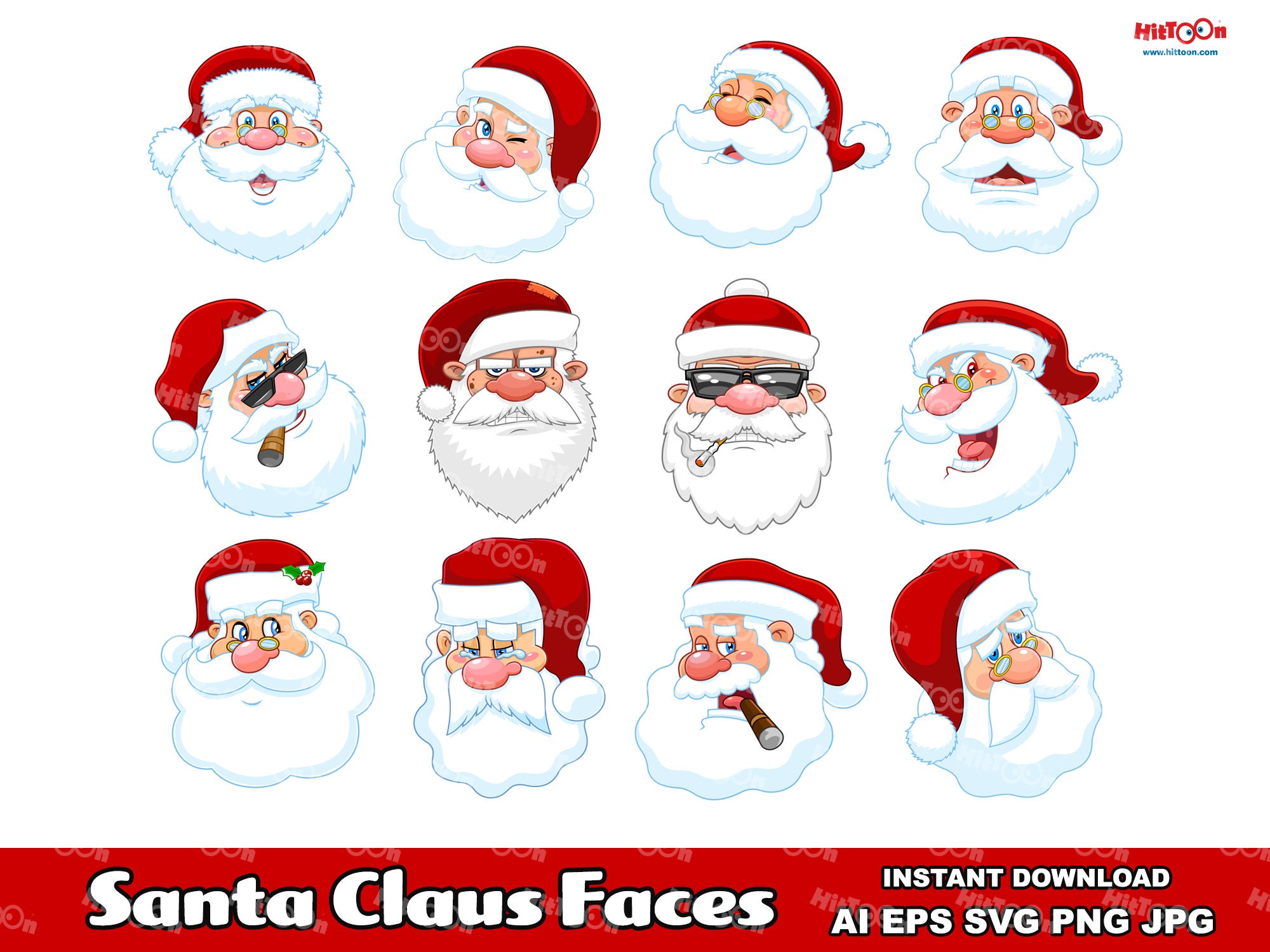 Classic Santa Claus Faces Cartoon Characters. Clip Art Vector Graphic ...
