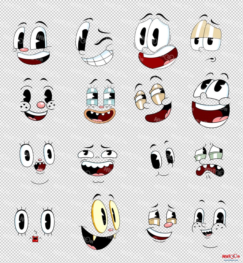 Retro Cartoon Funny Faces 1. Digital Clip Art Vector Graphic ...