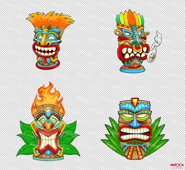 Cartoon Tiki Masks. Digital Clip Art Vector Graphic Illustrations ...