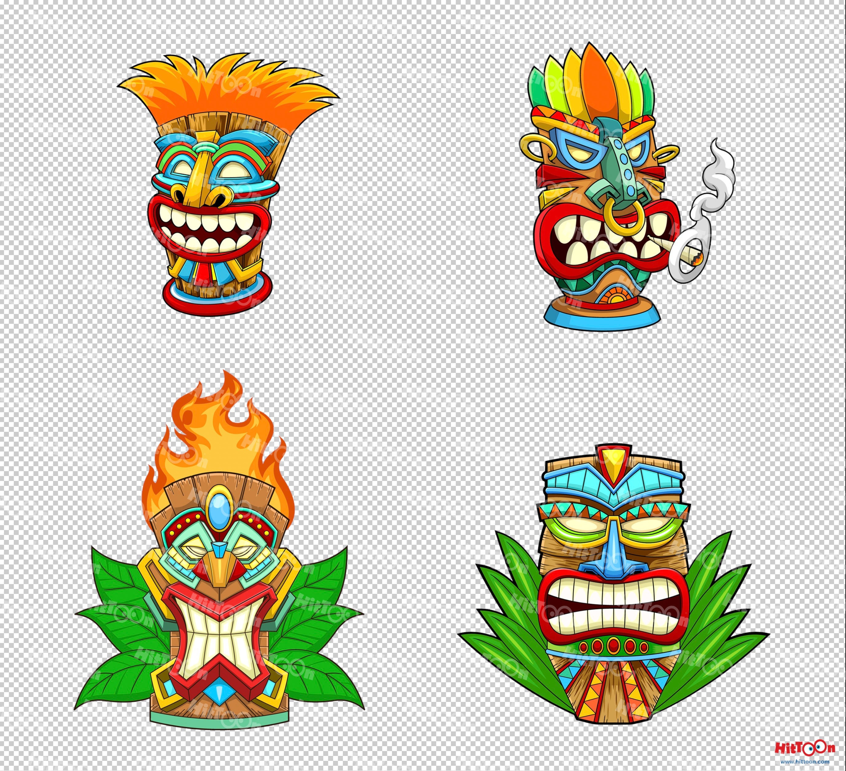 Cartoon Tiki Masks. Digital Clip Art Vector Graphic Illustrations ...