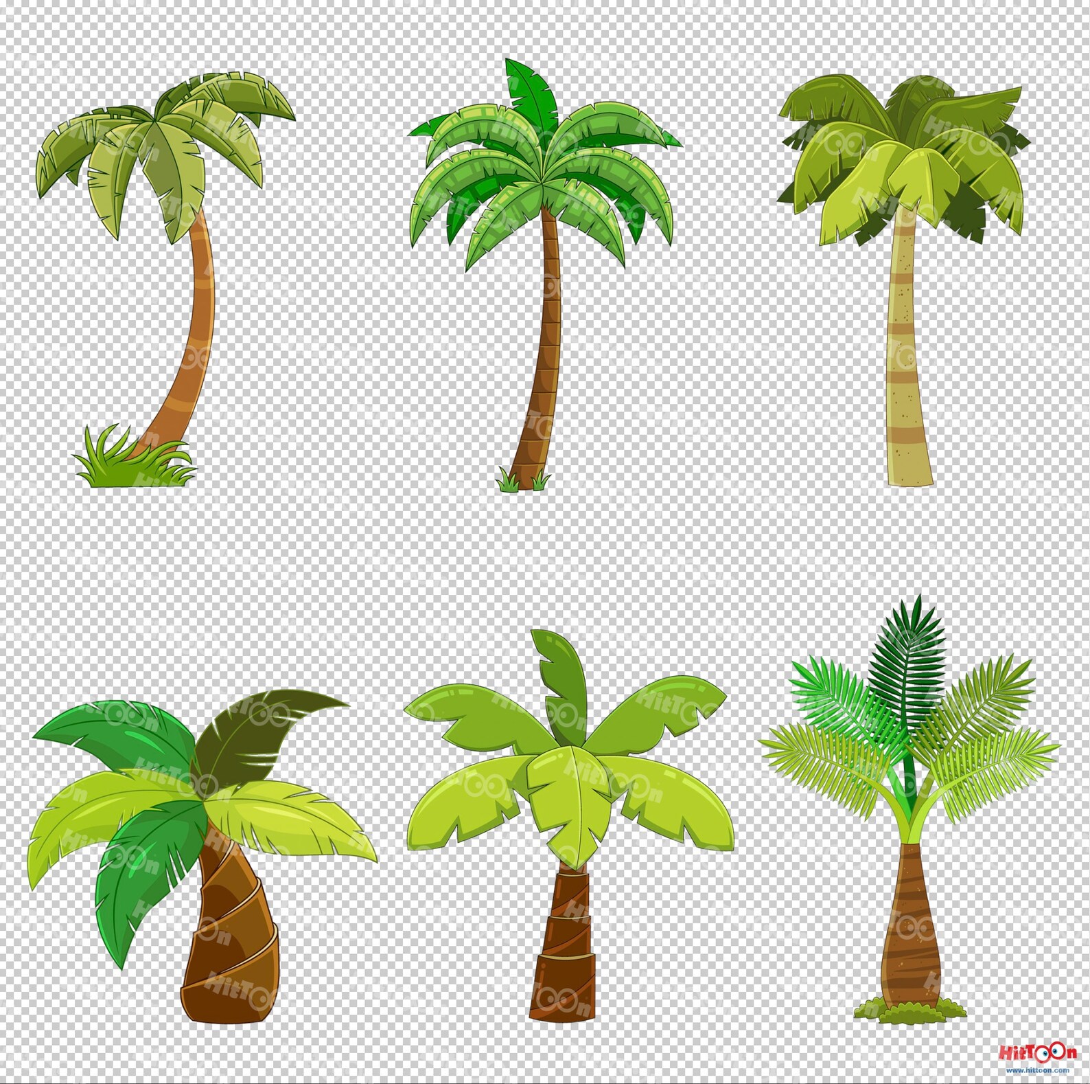6 Cartoons Tropical Palm Tree 1. Digital Clip Art Vector Graphic ...