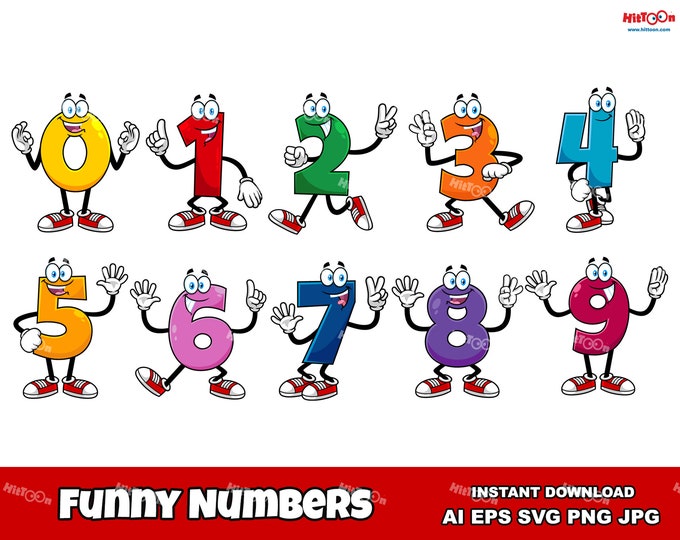Number Faces Svg, Numbers Clipart, Numbers From 0 to 9, Funny Emoticon ...