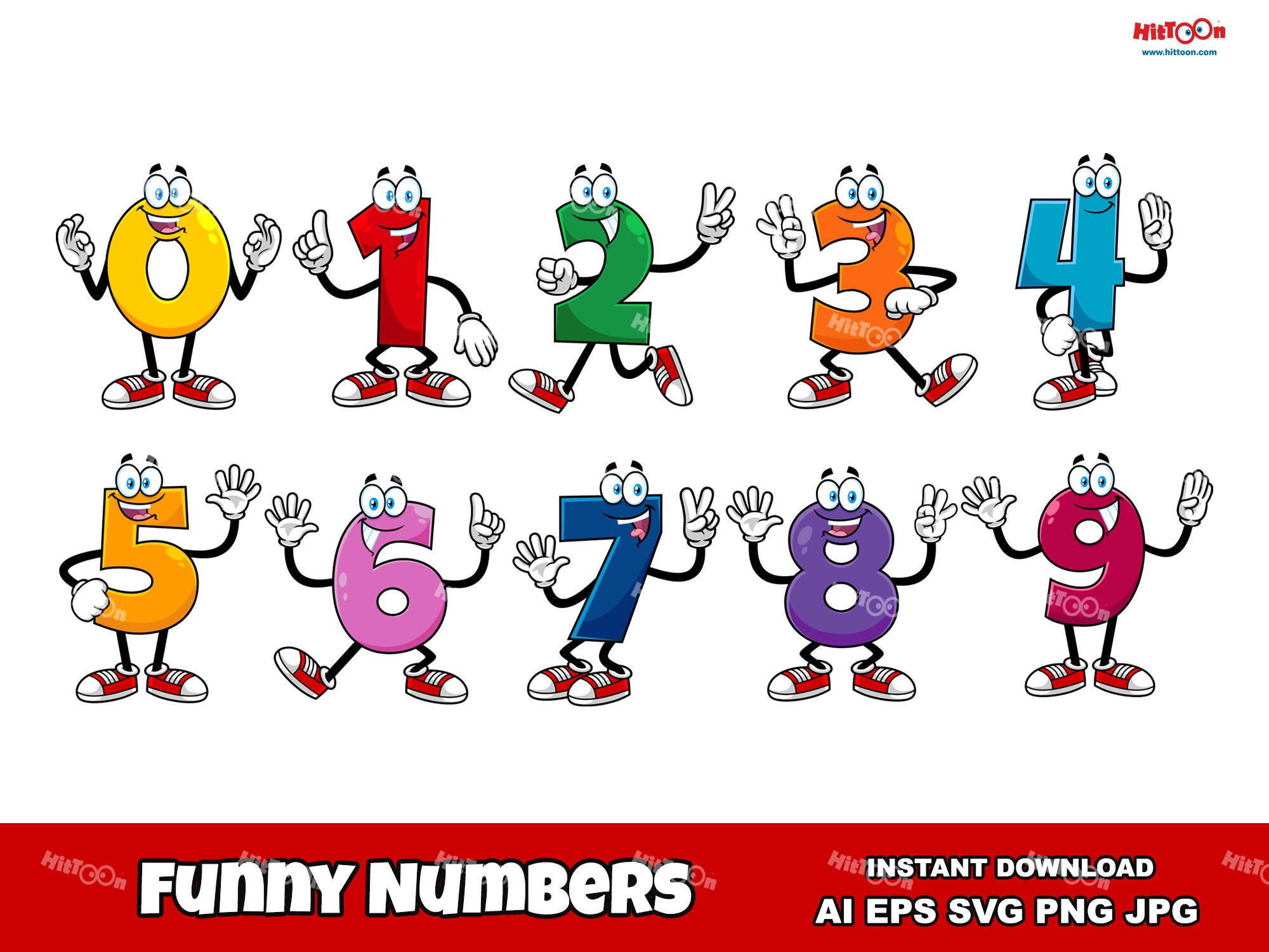 Funny Numbers Cartoon Mascot Characters. Digital Clip Art Vector ...
