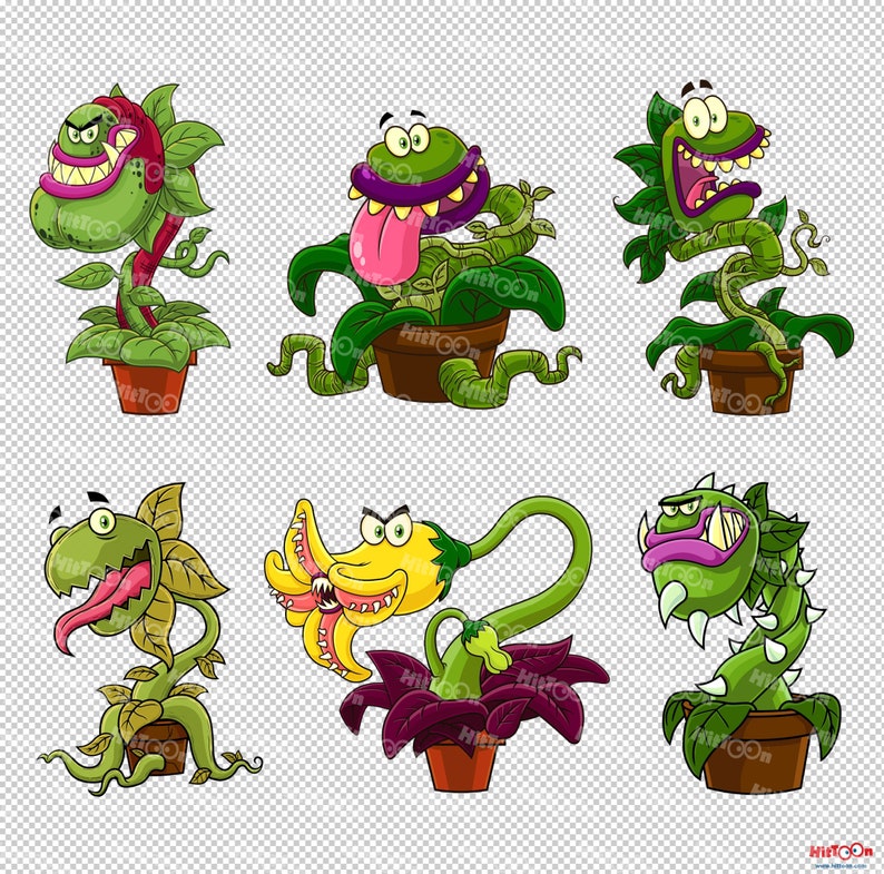 Evil Carnivorous Plants Cartoon Characters. Digital Clip Art Vector ...