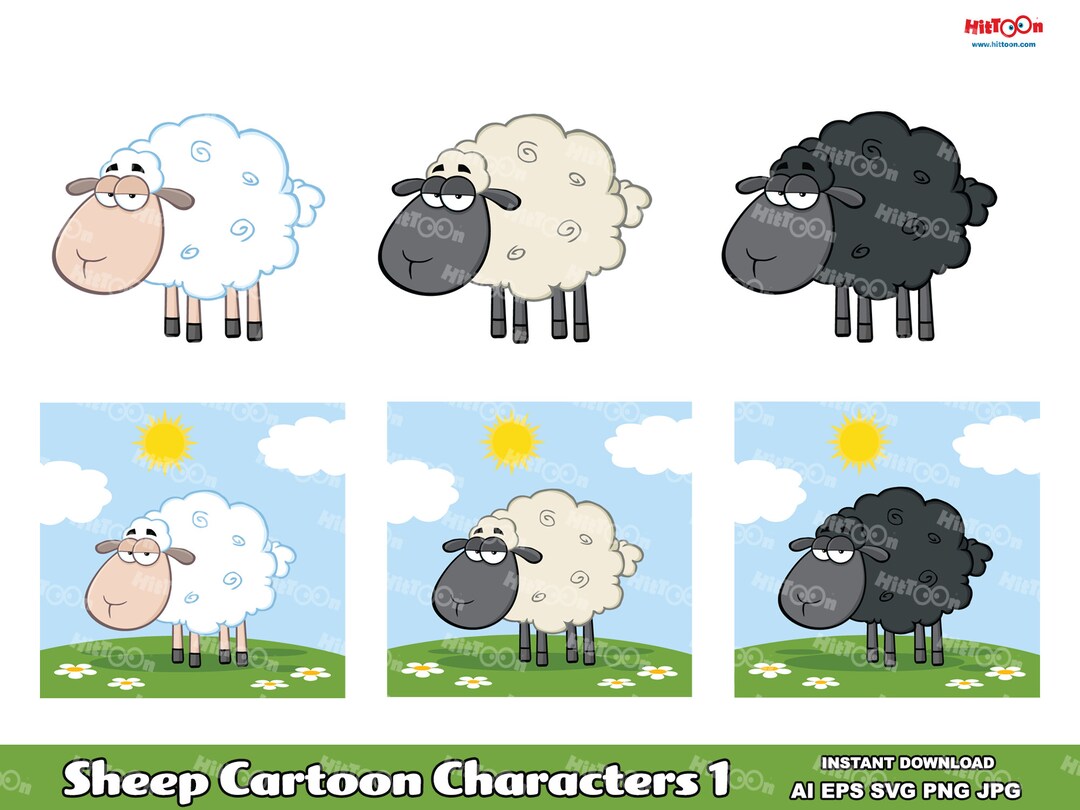 Sheep Cartoon Mascot Characters 1. Digital Clip Art Vector Graphic ...
