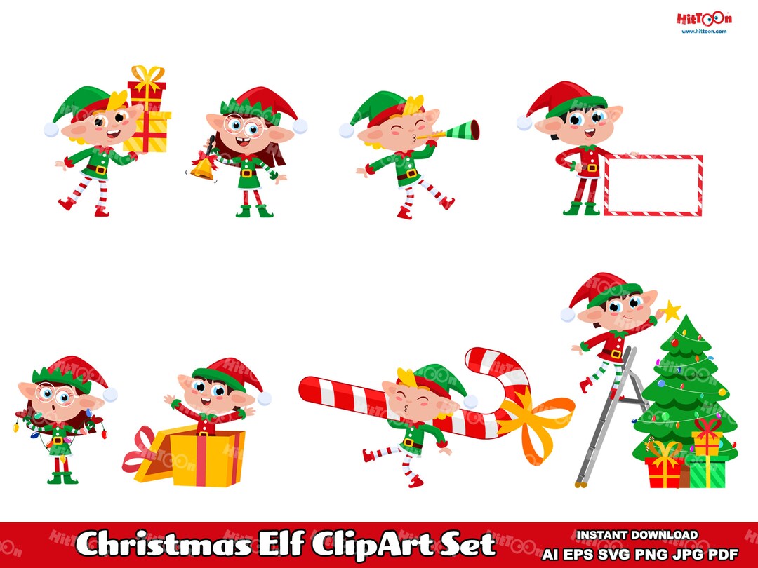 Christmas Elf Clipart Set. Flat Design. Digital Clip Art. Vector ...