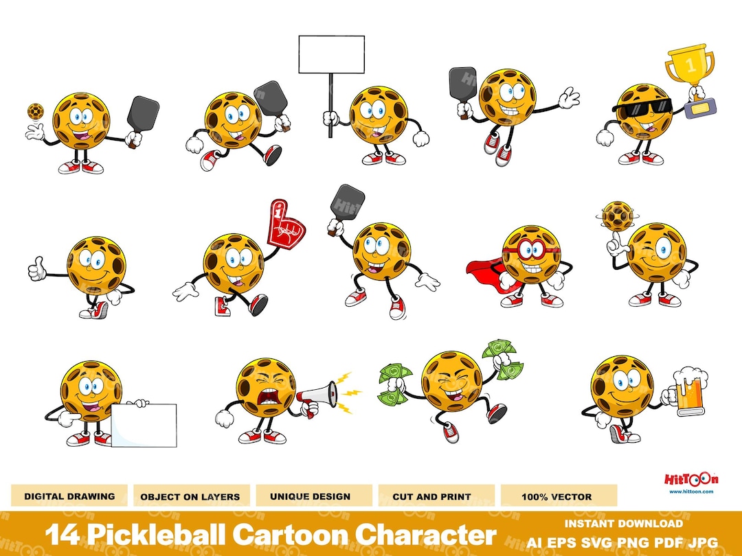 14 Pickleball Cartoon Character - Digital Clipart Vector Graphic Bundle ...