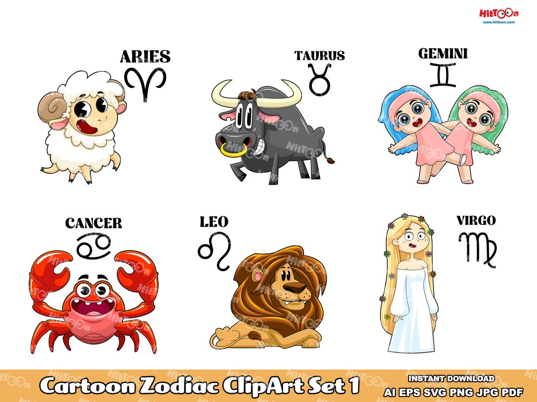 Cartoon Zodiac Clipart Set 1. Digital Clip Art. Vector Graphic ...