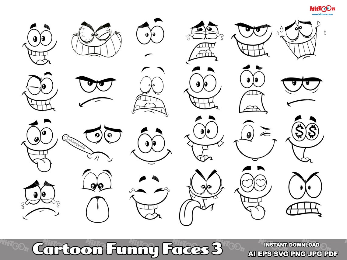 Cartoon Funny Faces 3. Hand Drawn Digital Clip Art. Vector Graphic ...