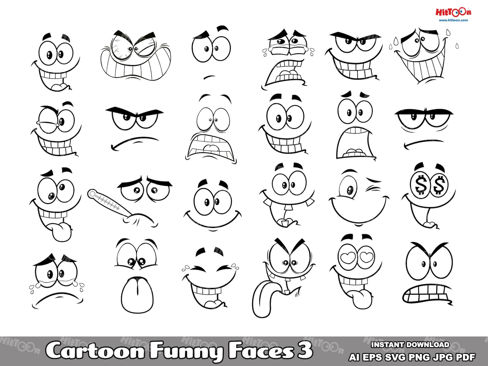 Funny Face Clipart – Cartoon Faces Characters – Free Commercial Use - Etsy