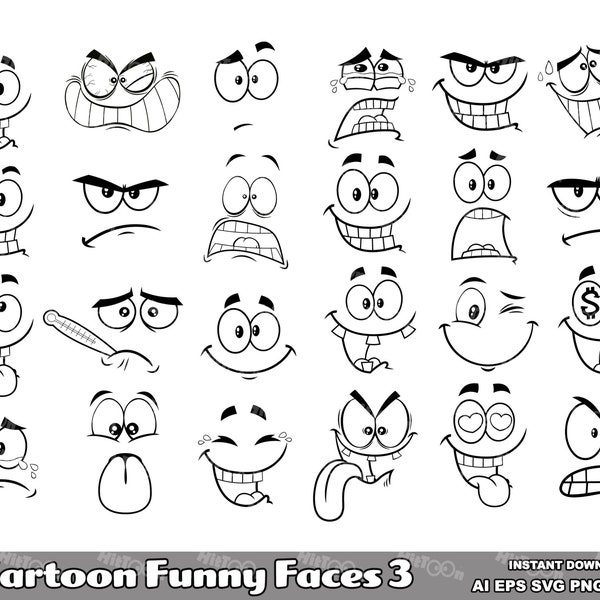 Cartoon Faces Svg - Etsy