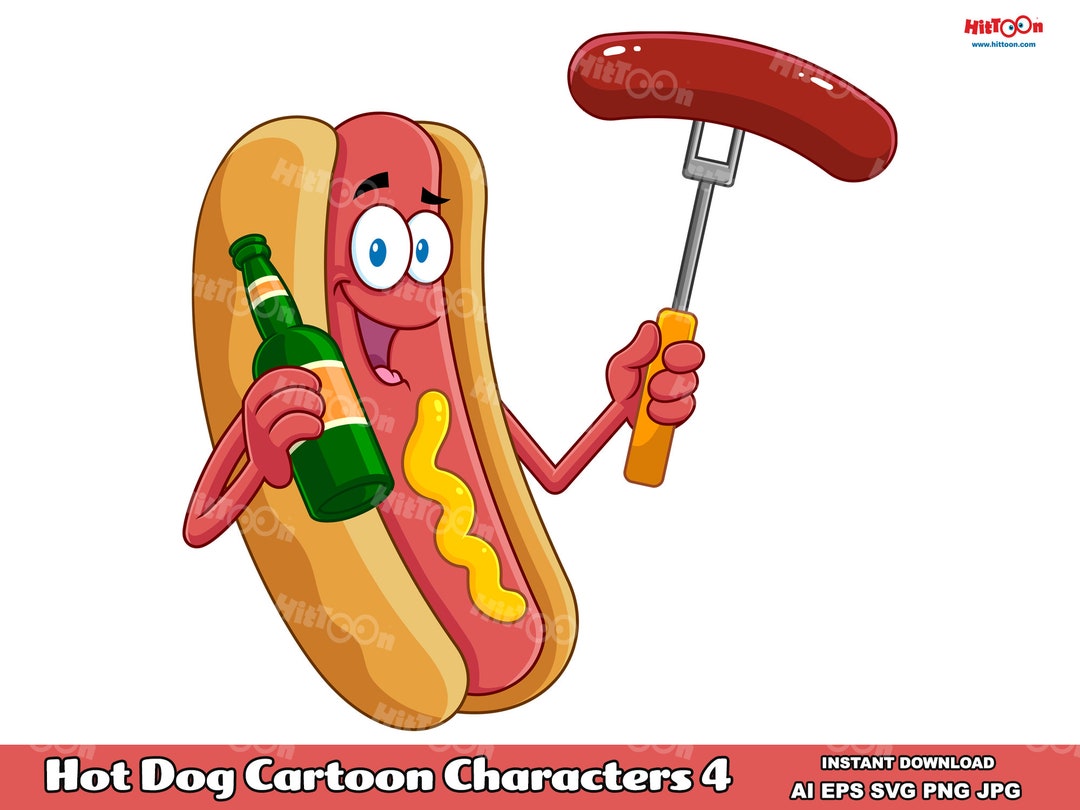 Hot Dog Cartoon Mascot Characters 4. Digital Clip Art Vector Graphic ...