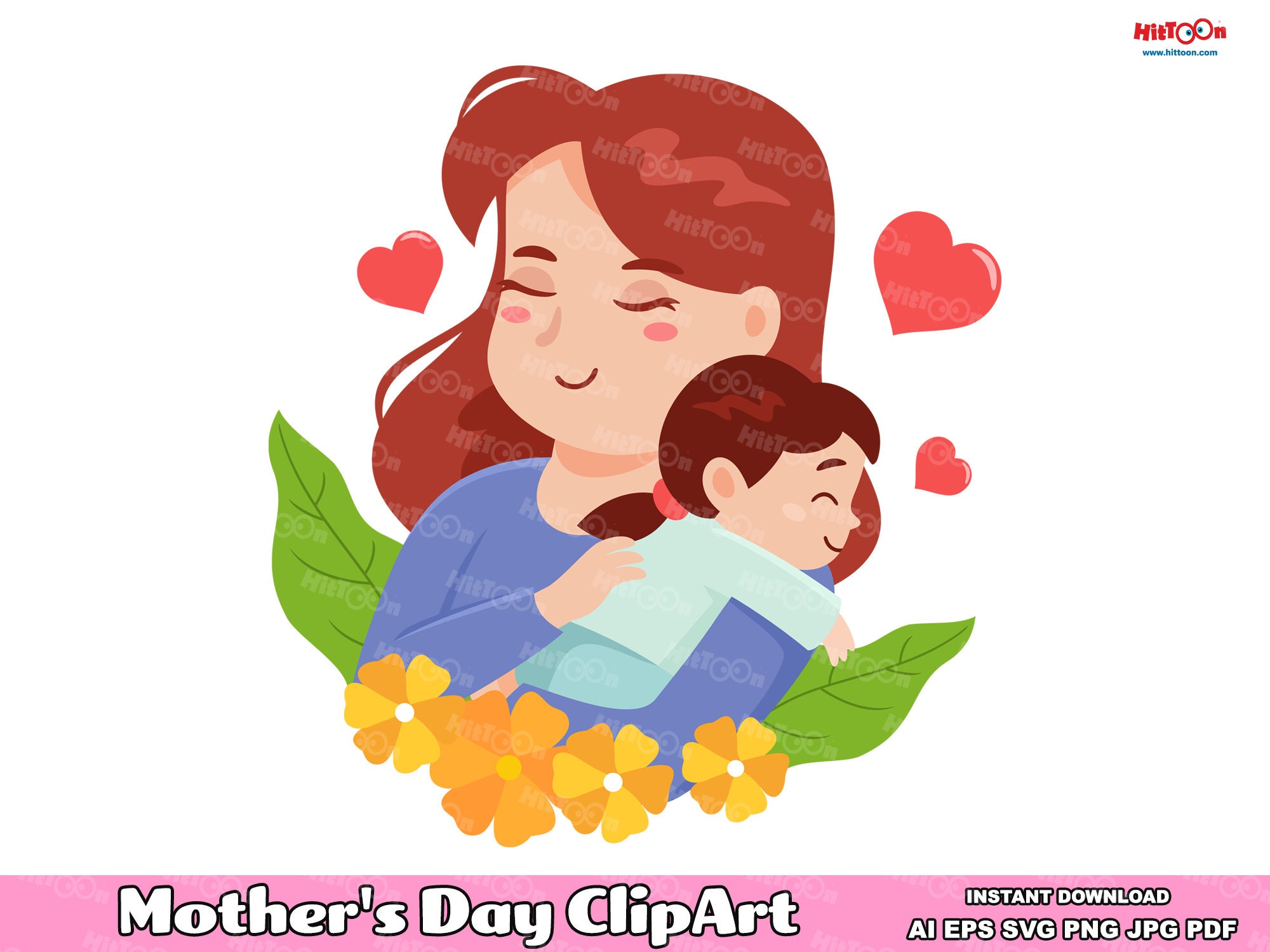 Mother's Day Clipart. Flat Design. Vector Graphic Illustrations. AI ...