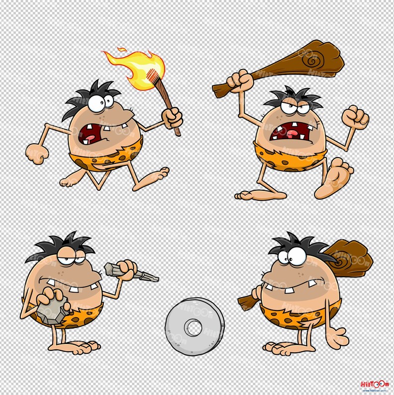 Caveman Cartoon Characters 4. Digital Clip Art Vector Graphic ...