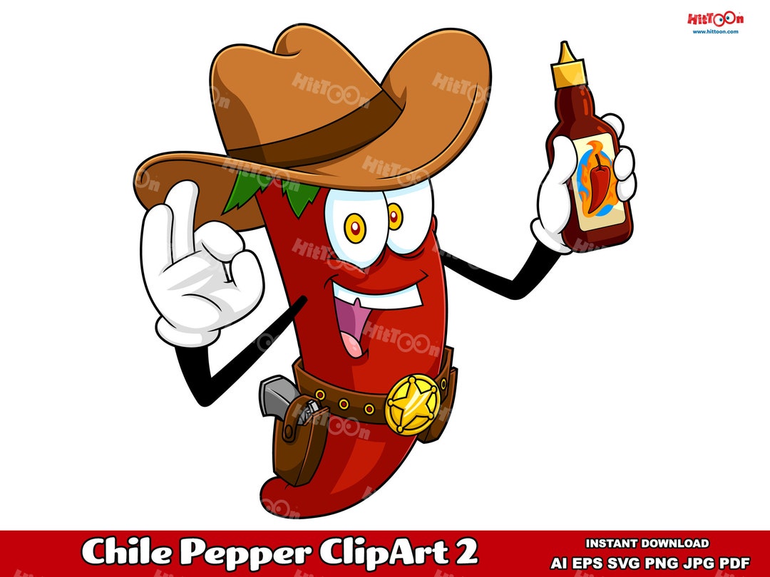 Chile Pepper Cartoon Character 2. Digital Clip Art Vector Graphic ...