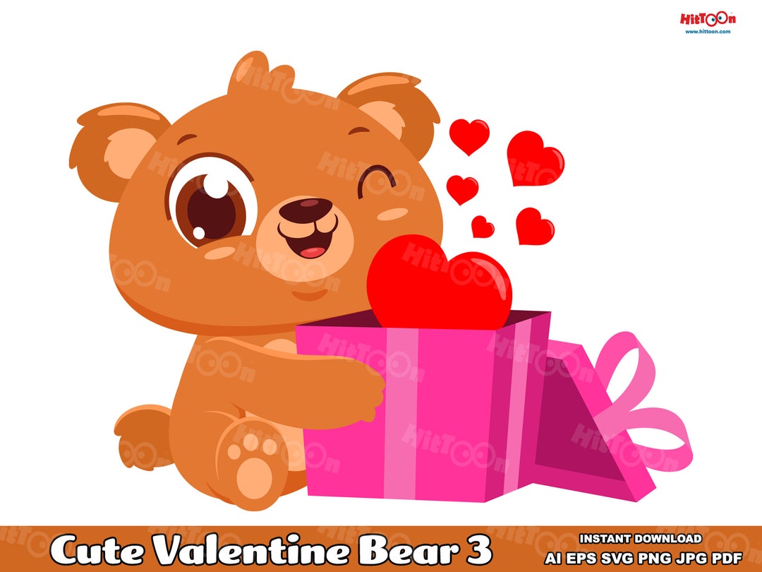 Cute Valentine Bear Cartoon Clipart 3. Flat Design. Vector Graphic ...