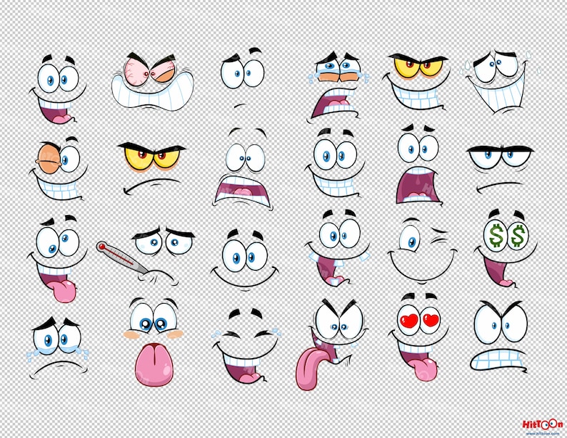 Cartoon Funny Faces 1. Hand Drawn Digital Clip Art. Vector Graphic ...
