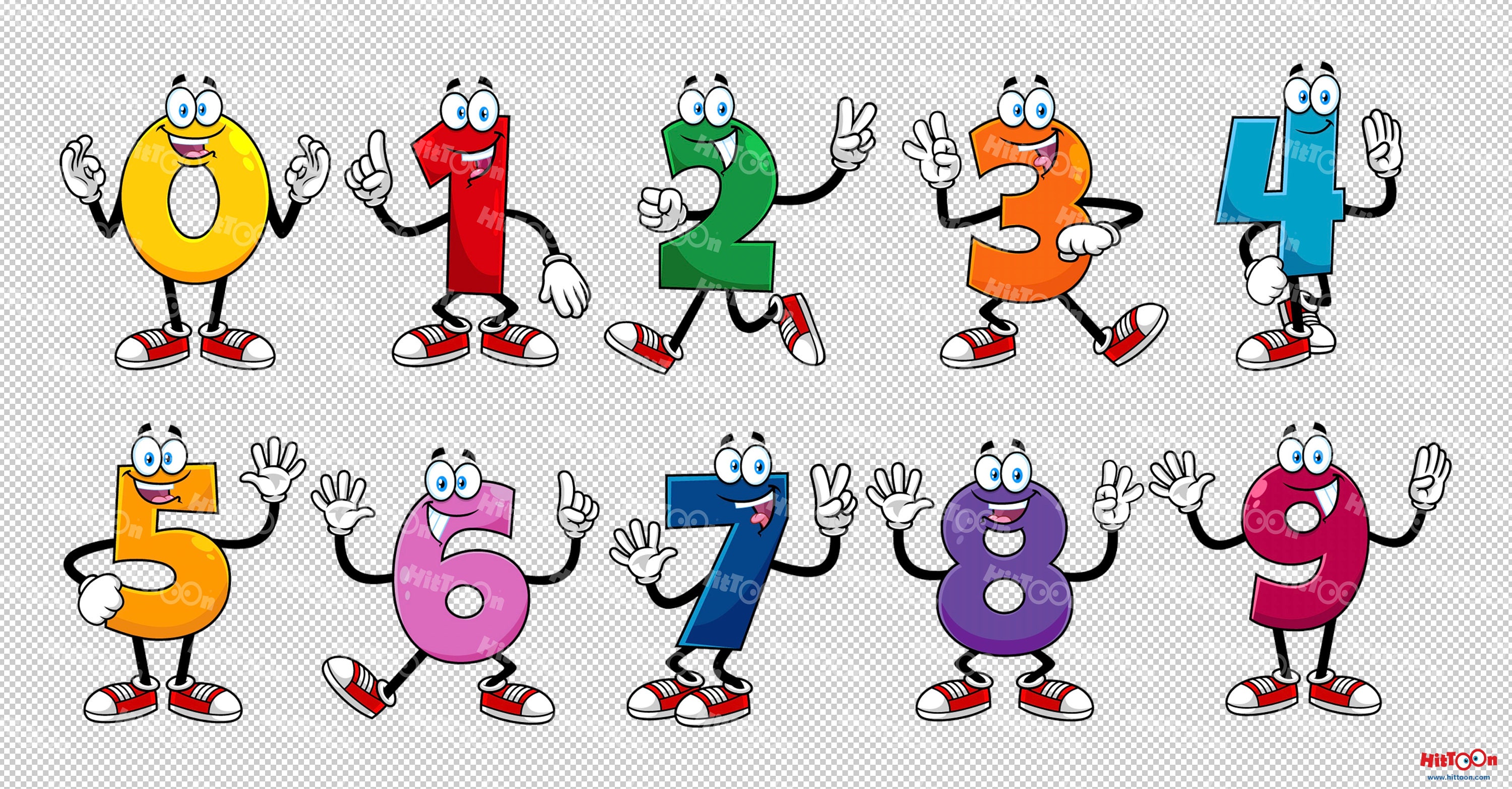 Funny Numbers Cartoon Mascot Characters. Digital Clip Art Vector ...