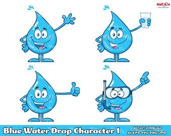 Water Drop Cartoon Mascot Illustration Design Character Vector Clip Art ...