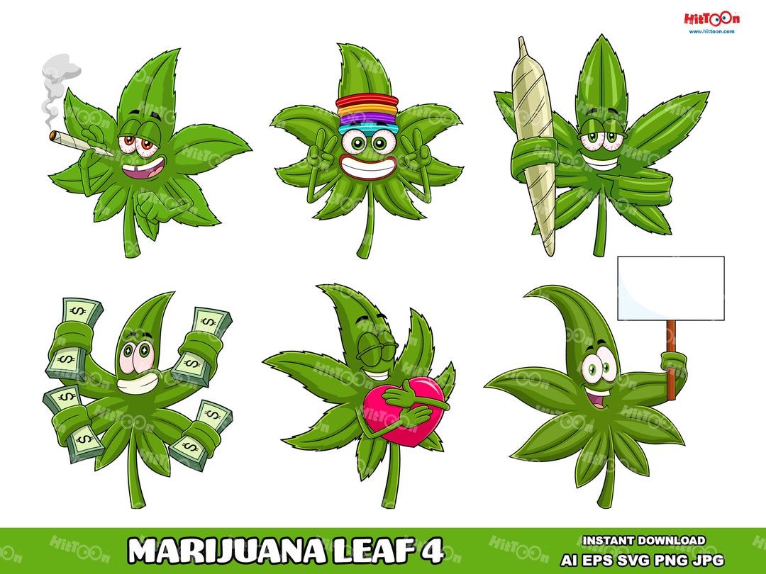 Marijuana Leaf Cartoon Mascot Characters 4. Digital Clip Art Vector ...