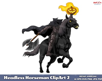 Headless Horseman Cartoon Clipart 3. Digital Clip Art Vector Graphic ...
