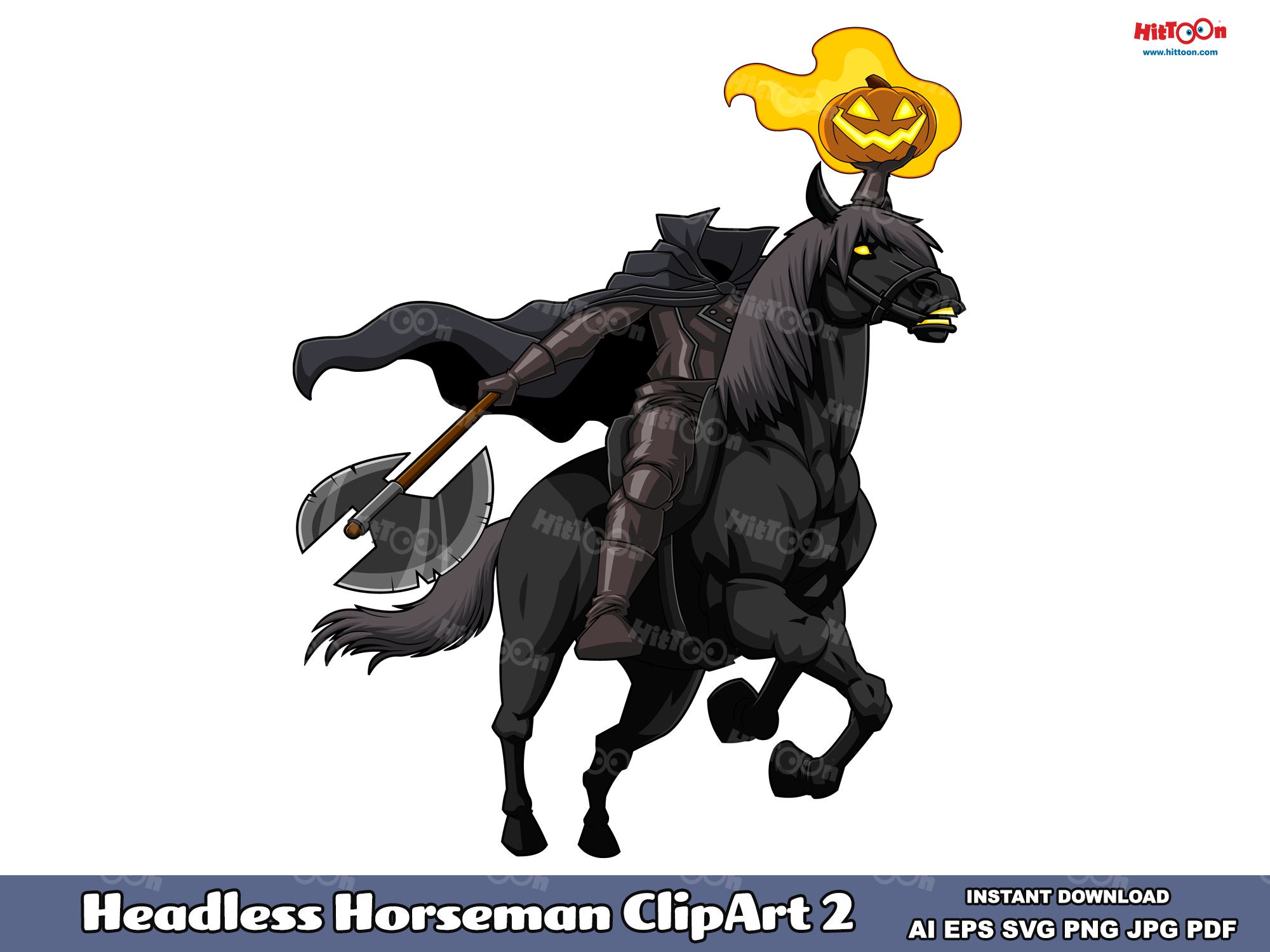 Headless Horseman Cartoon Clipart 2. Digital Clip Art Vector Graphic ...