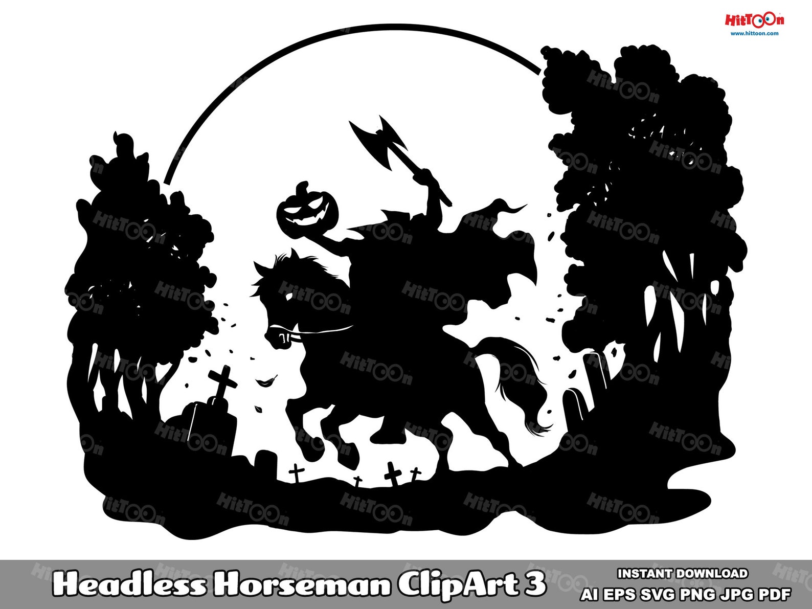 Headless Horseman Cartoon Clipart 3. Digital Clip Art Vector Graphic ...