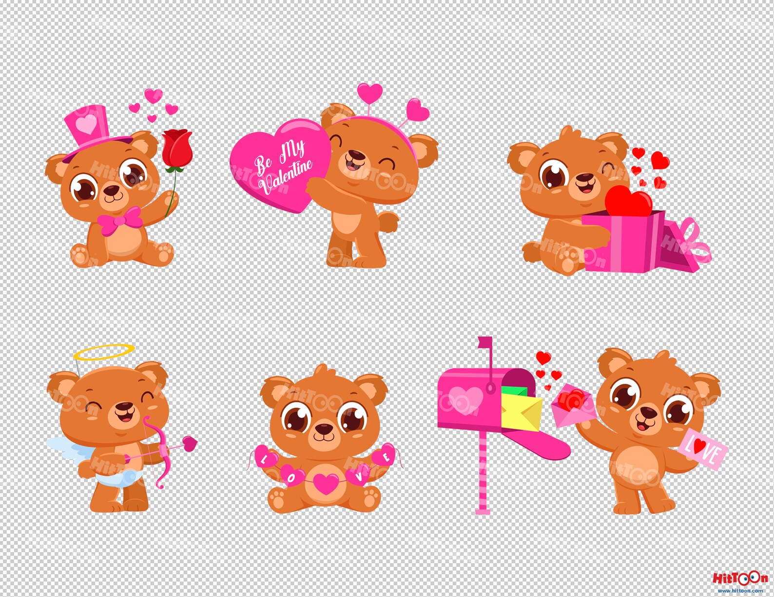 Cute Valentine Bear Cartoon Clipart. Flat Design. Vector Graphic ...
