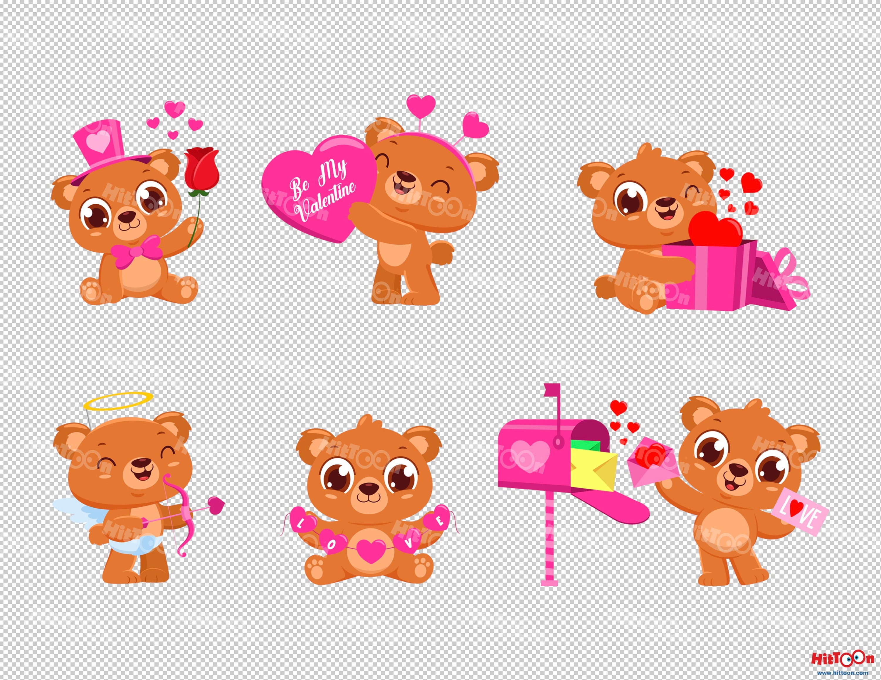 Cute Valentine Bear Cartoon Clipart. Flat Design. Vector Graphic ...