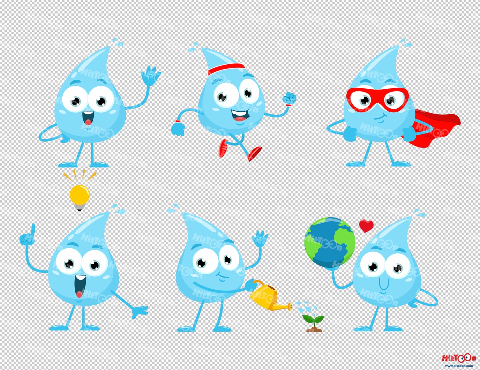 6 Blue Water Drop Cartoon Clipart 1. Flat Design. Vector Graphic ...