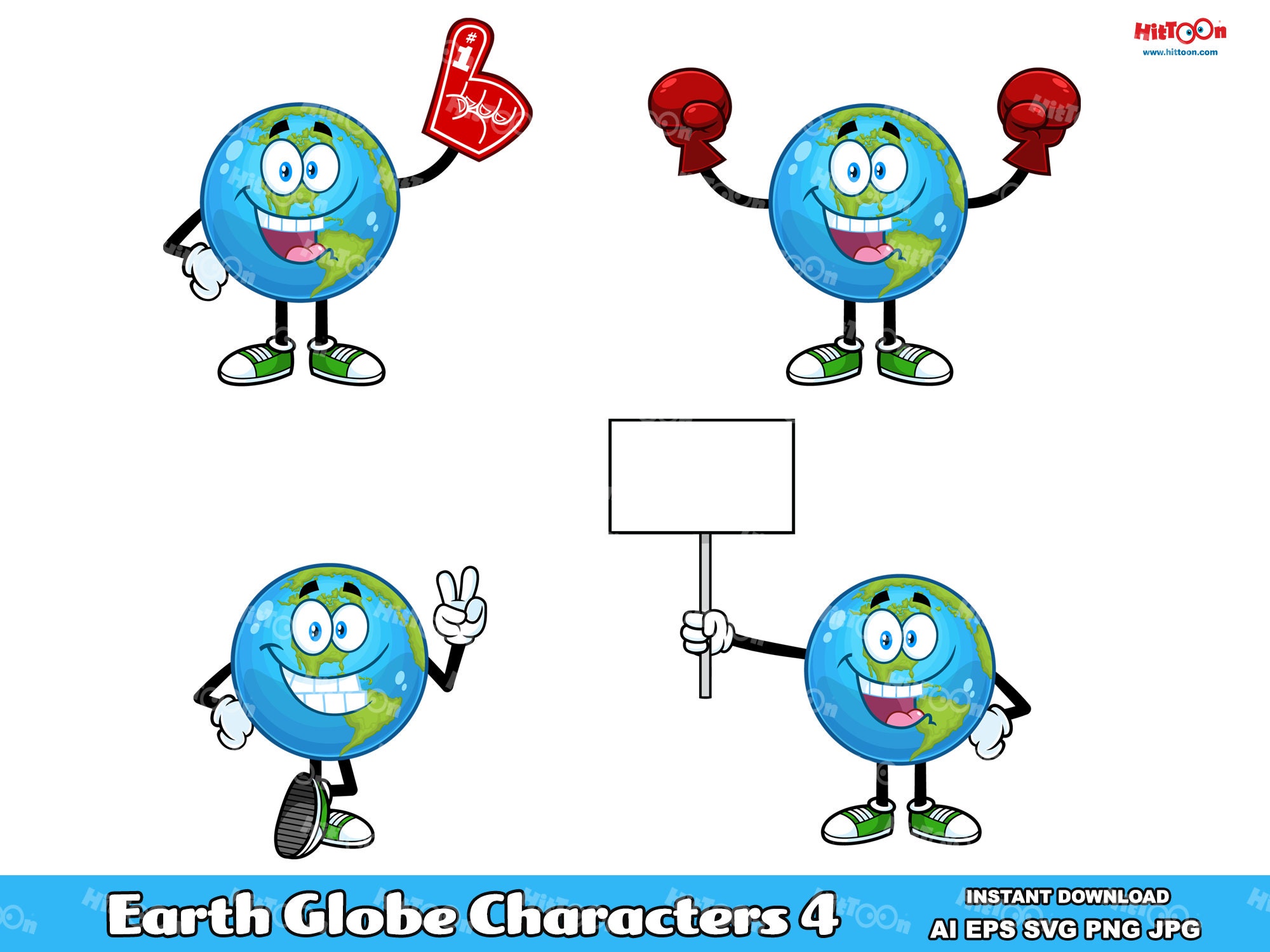 Earth Globe Cartoon Characters 4. Digital Clip Art Vector Graphic ...