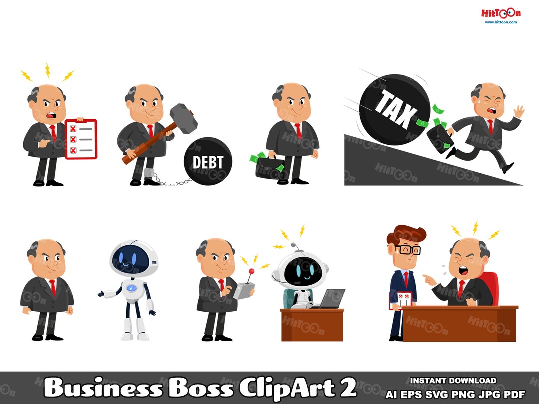 Business Boss Cartoon Clipart: Vector Graphics Bundle (commercial Use ...