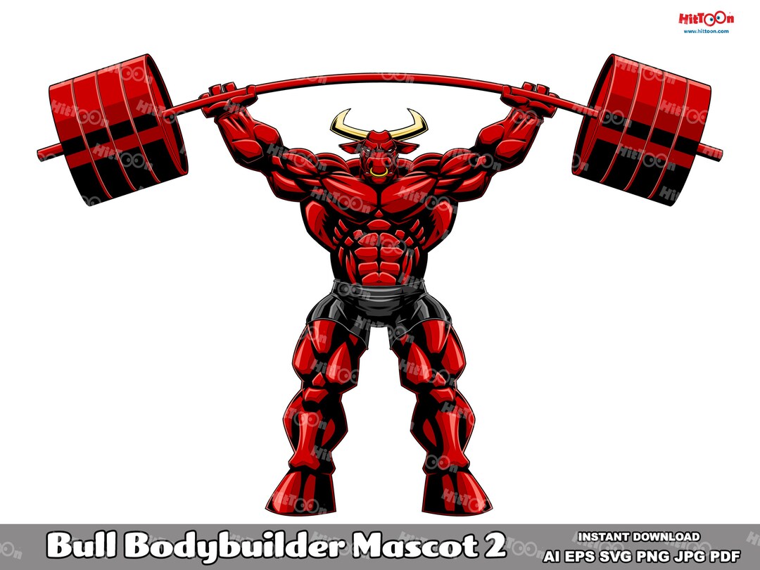 Bull Bodybuilder Mascot 2. Hand Drawn Clip Art. Vector Graphic ...