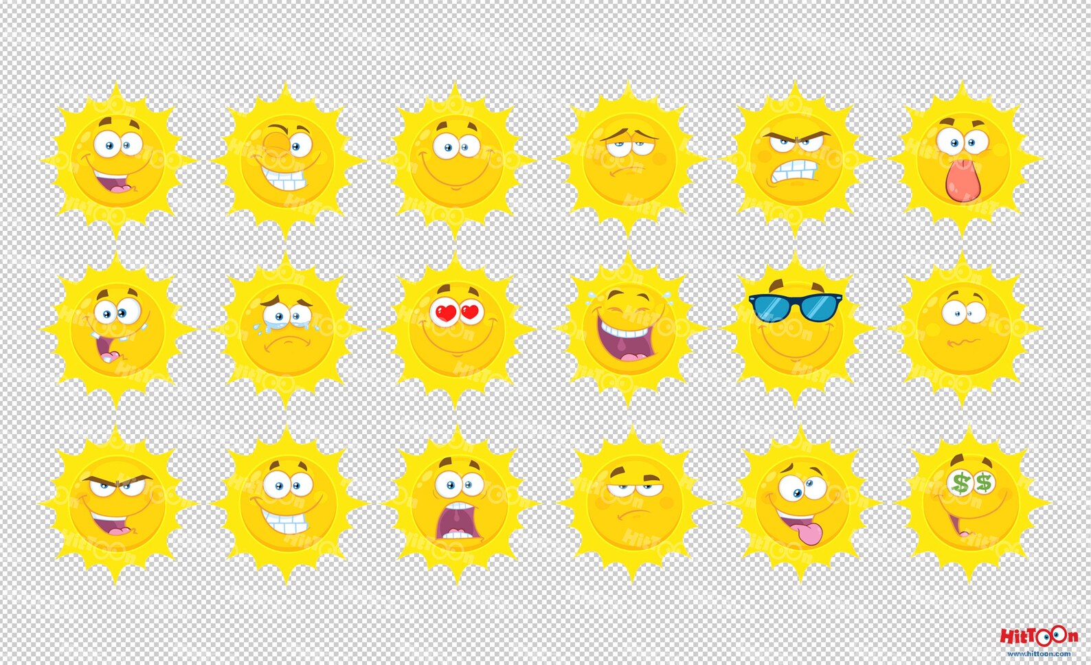 18 Sun Cartoon Emoji Face Characters. Digital Clip Art Vector Graphic ...