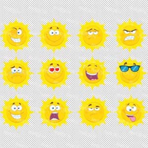 18 Sun Cartoon Emoji Face Characters. Digital Clip Art Vector Graphic ...